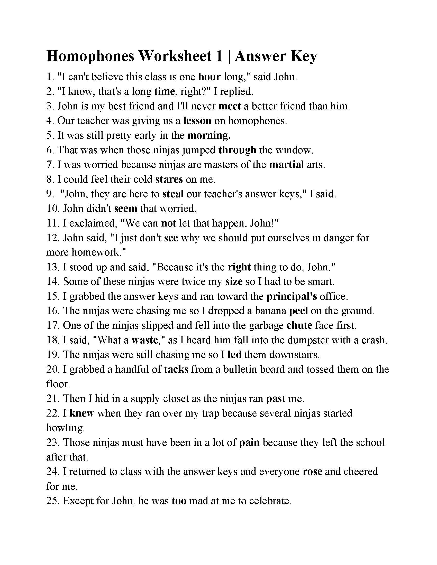 Homophones Worksheet 1 Answers Homophones Worksheet 1 Answers