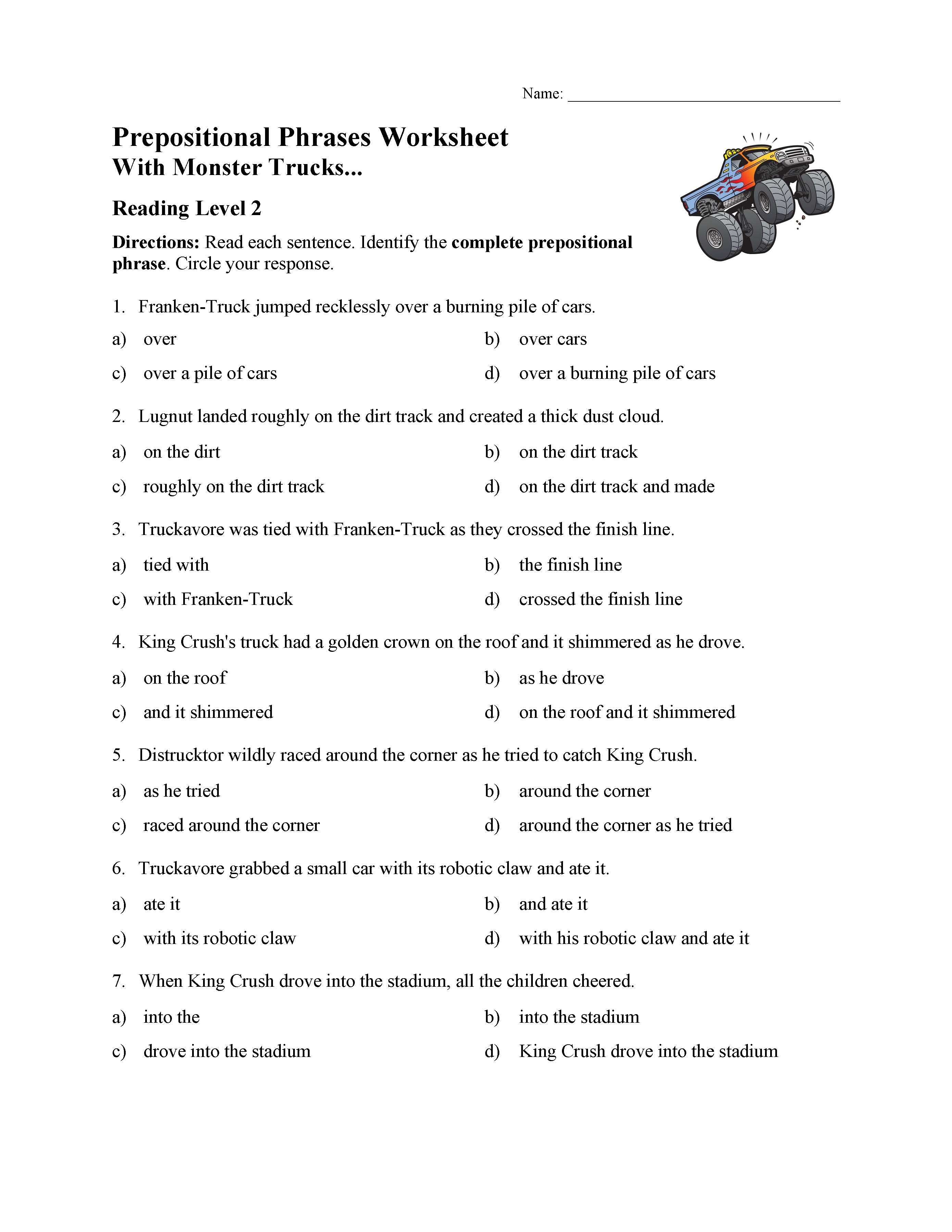Prepositional Phrase Worksheets Prepositional Phrase Worksheets