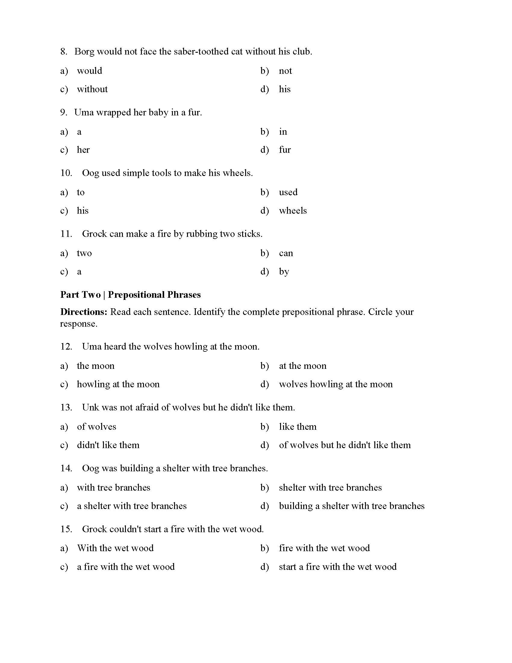 Prepositions Test Worksheet