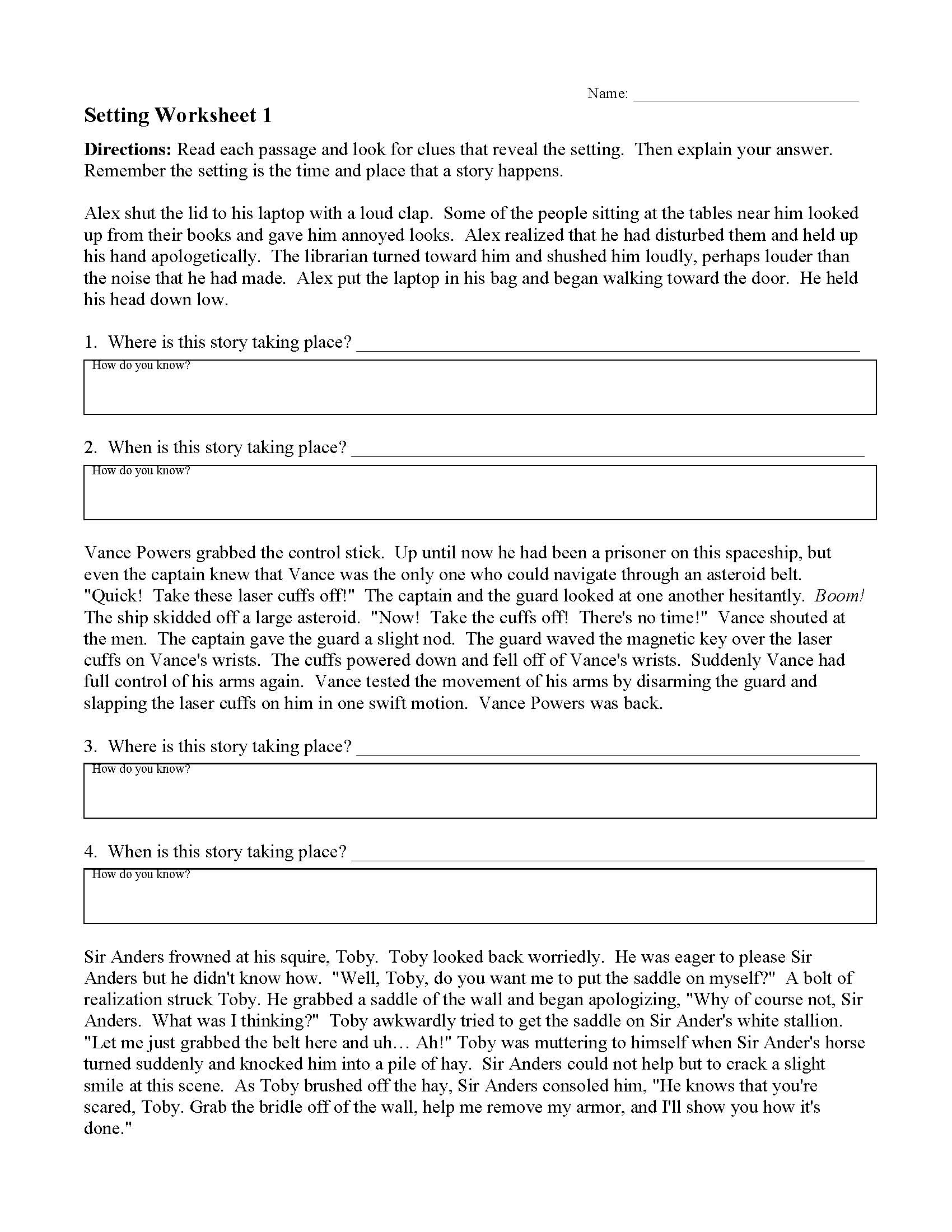 Setting Worksheets | Ereading Worksheets Setting Worksheets | Ereading Worksheets