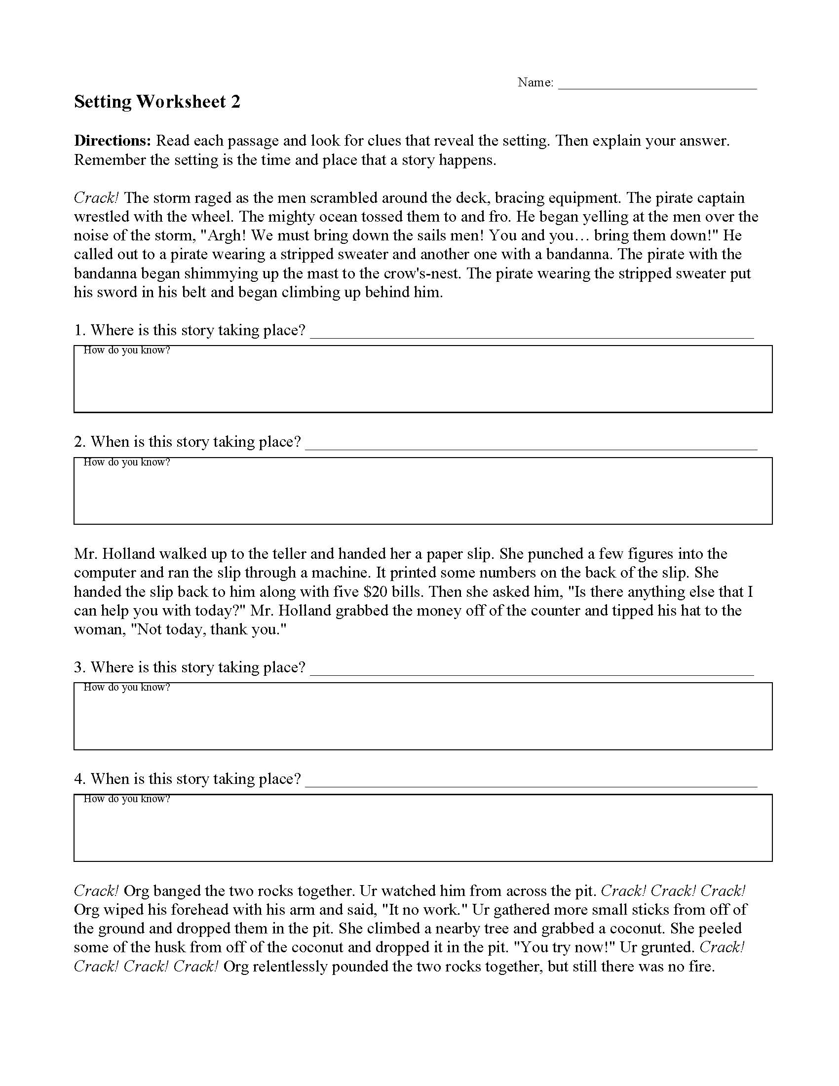 Setting Worksheet 2 Reading Activity