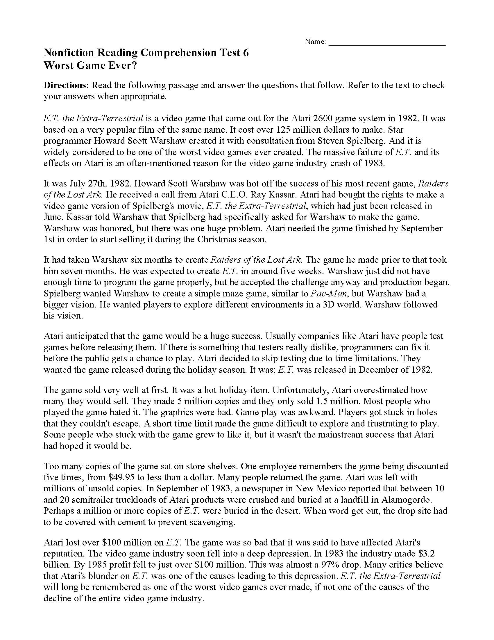 Reading Comprehension Passages Grade 6 Pdf Thaimacom Sixth Grade Reading Comprehension Passages Grade 6 Pdf Thaimacom Sixth Grade
