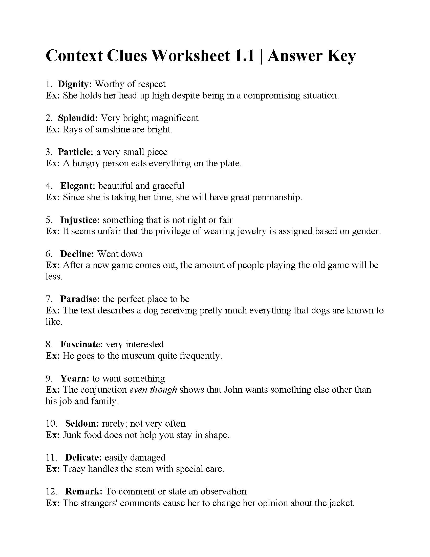 Context Clues Worksheet 1 1 Reading Activity