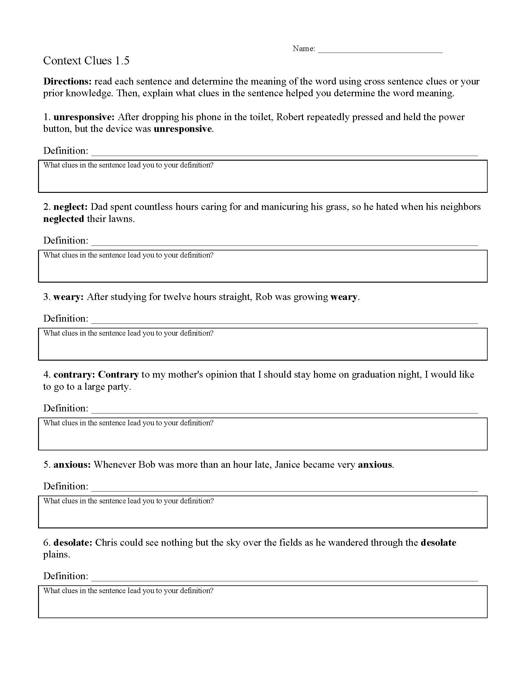 Context Clues Worksheets Ereading Worksheets