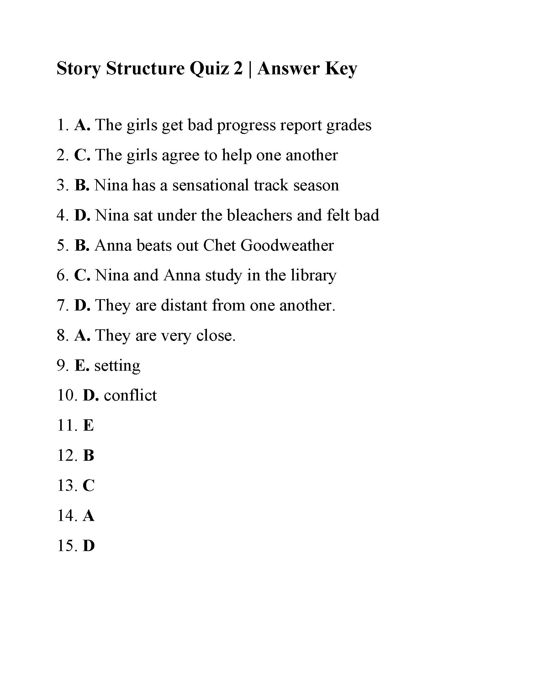Story Structure Quiz 2 Answers Story Structure Quiz 2 Answers