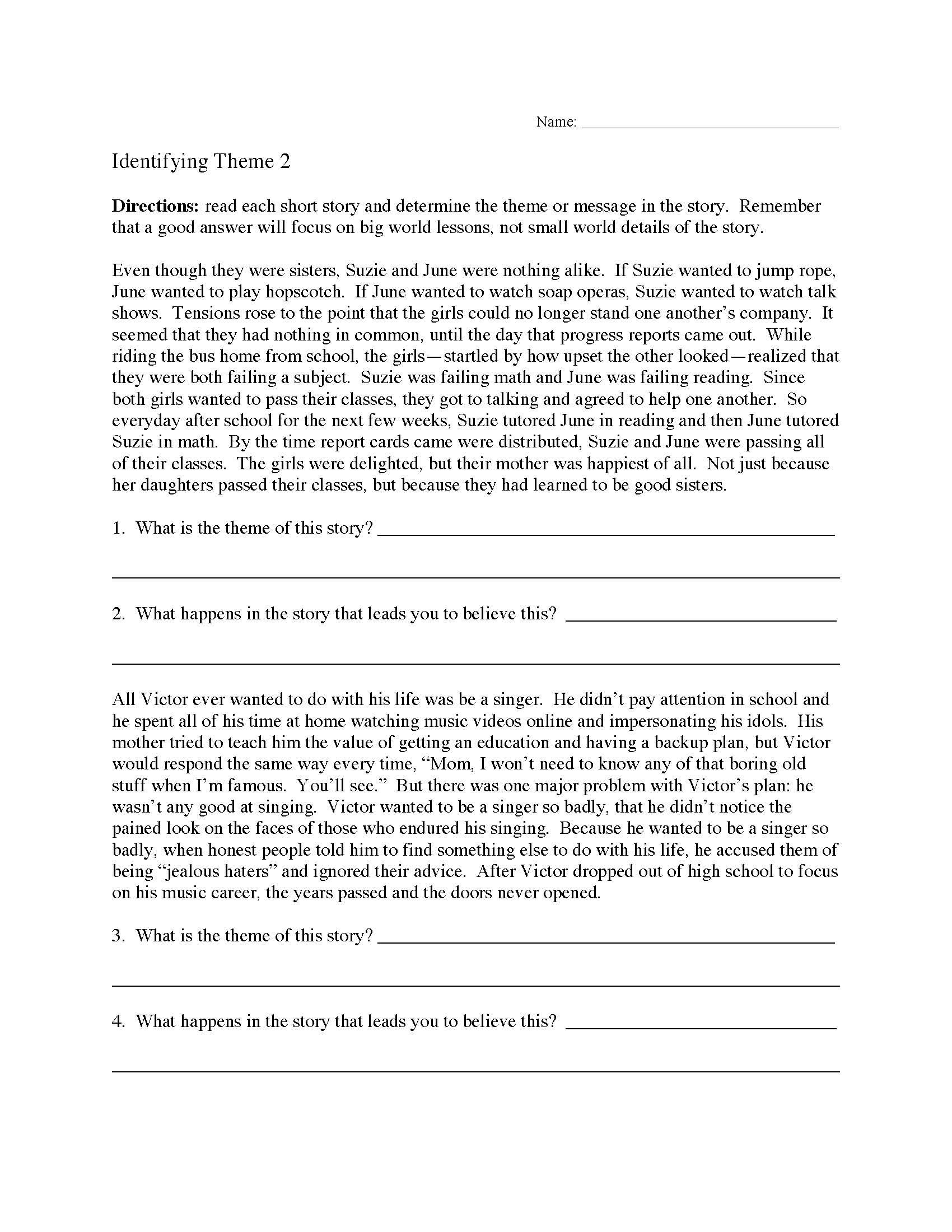 Theme Worksheet 2 Preview