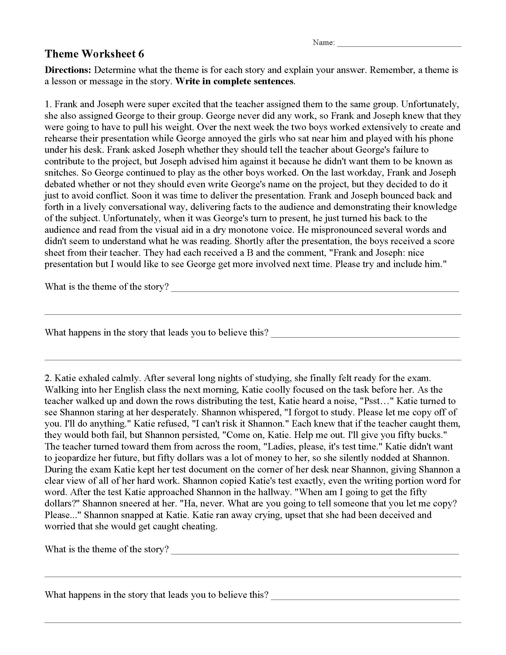 Determining Central Idea Worksheet