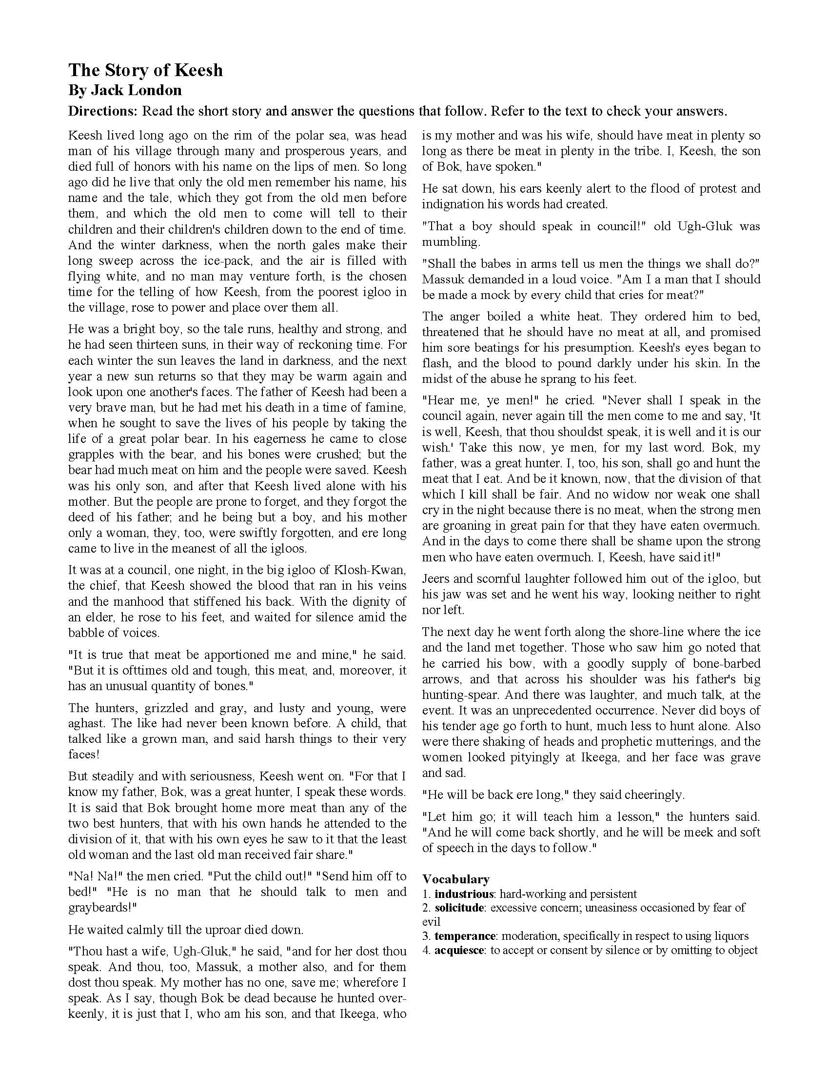 The Story Of Keesh By Jack London The Story Of Keesh By Jack London