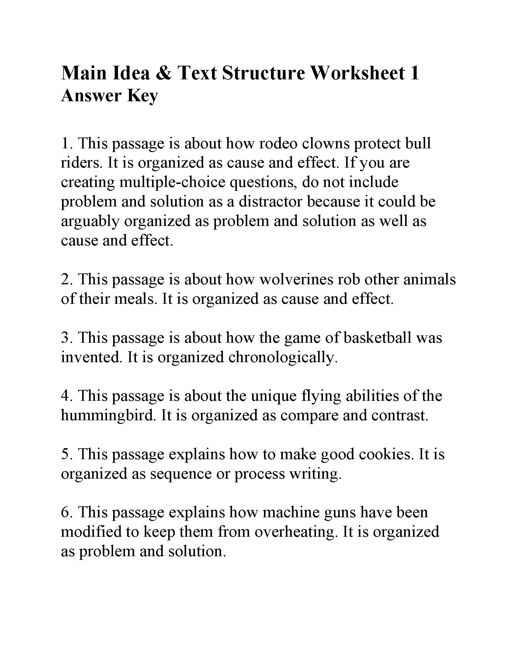 Main Idea And Text Structure Worksheet 1 Answers Main Idea And Text Structure Worksheet 1 Answers