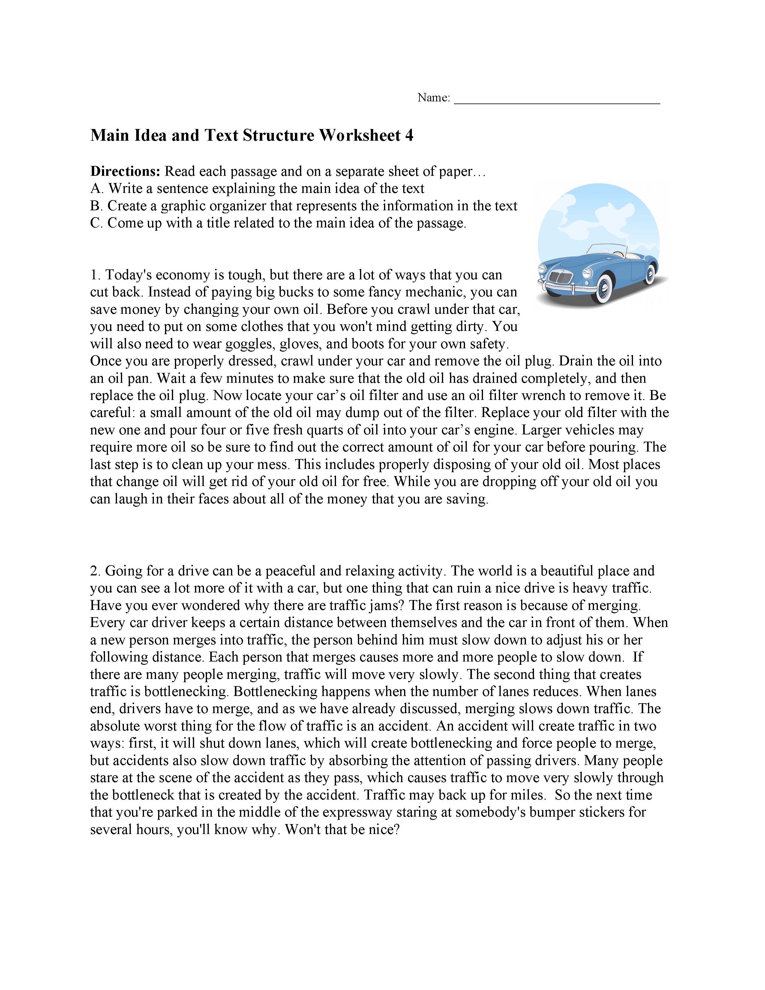 Main Idea and Text Structure Worksheet 4 | Preview Main Idea and Text Structure Worksheet 4 | Preview