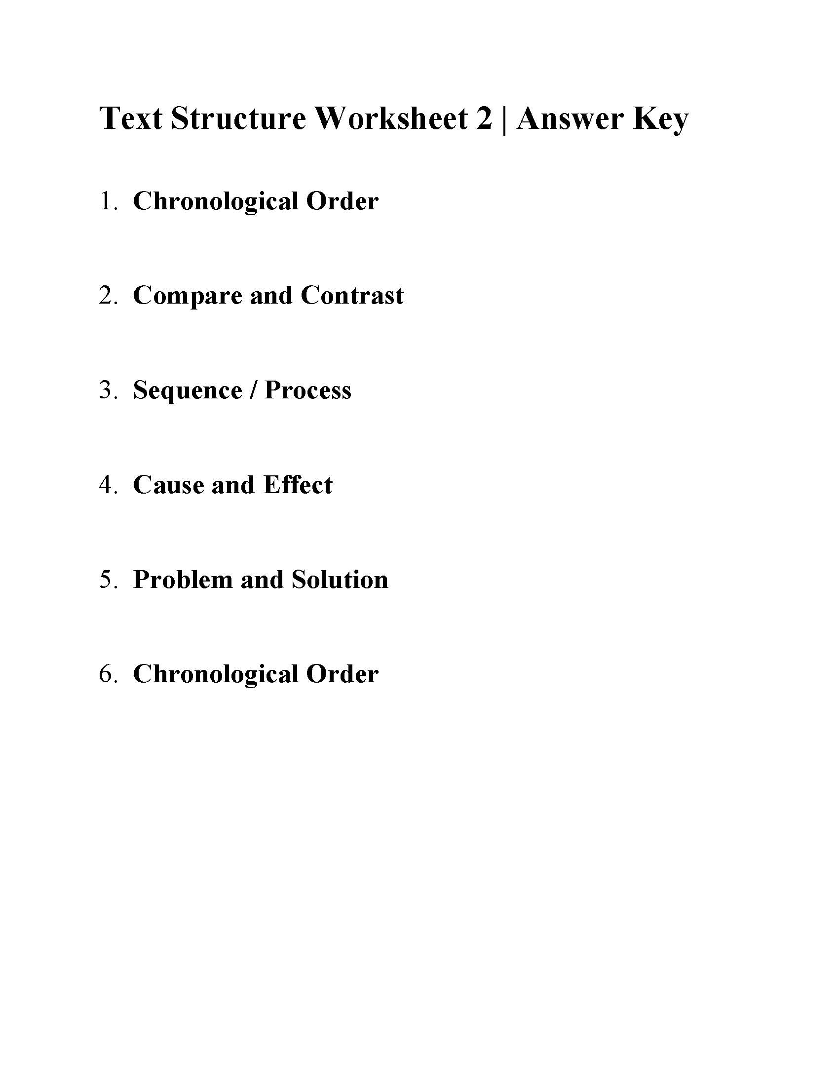 Text Structure Worksheet 2 Answers