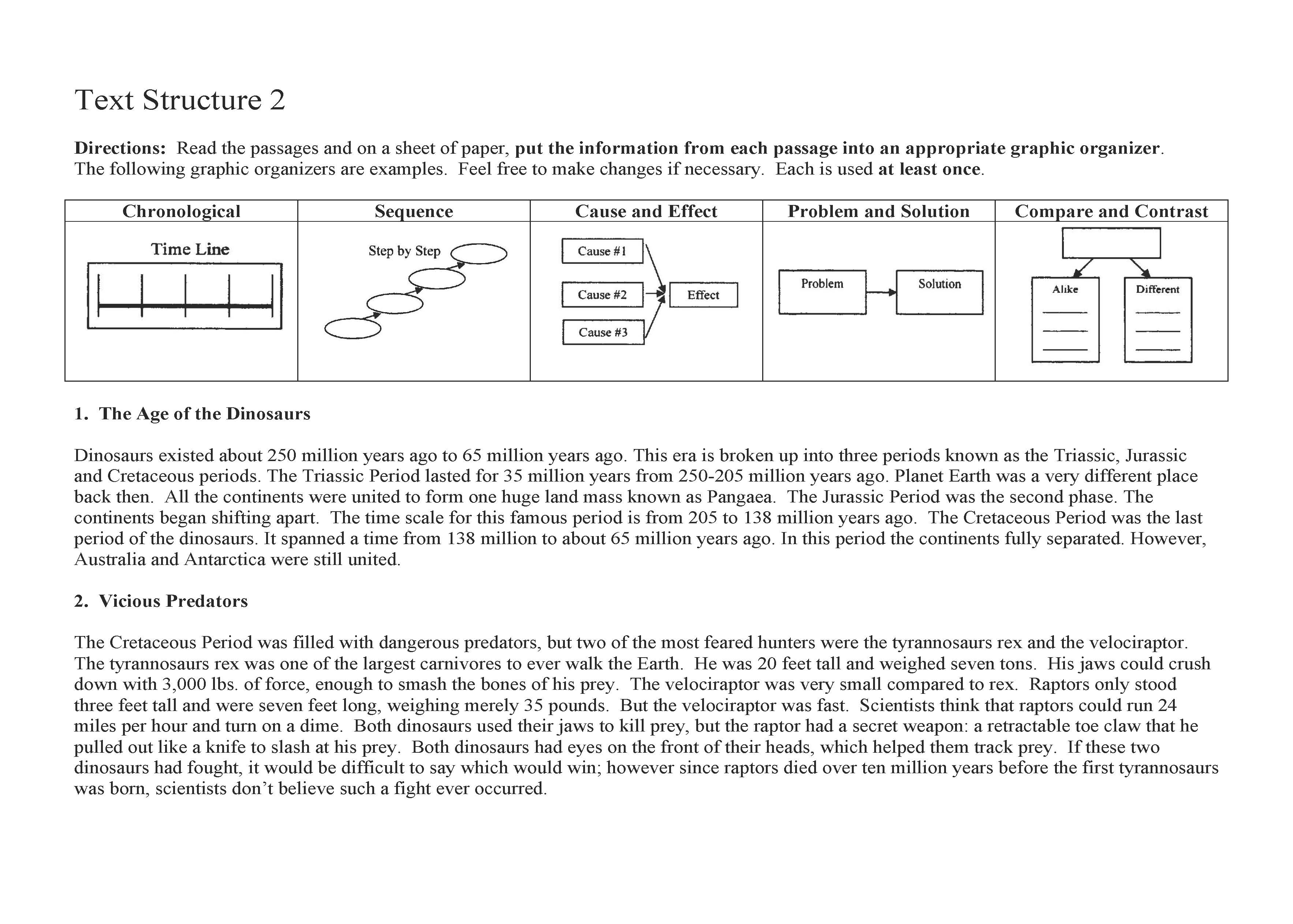 Text Structure Worksheet 11 Text Structure Worksheet 11
