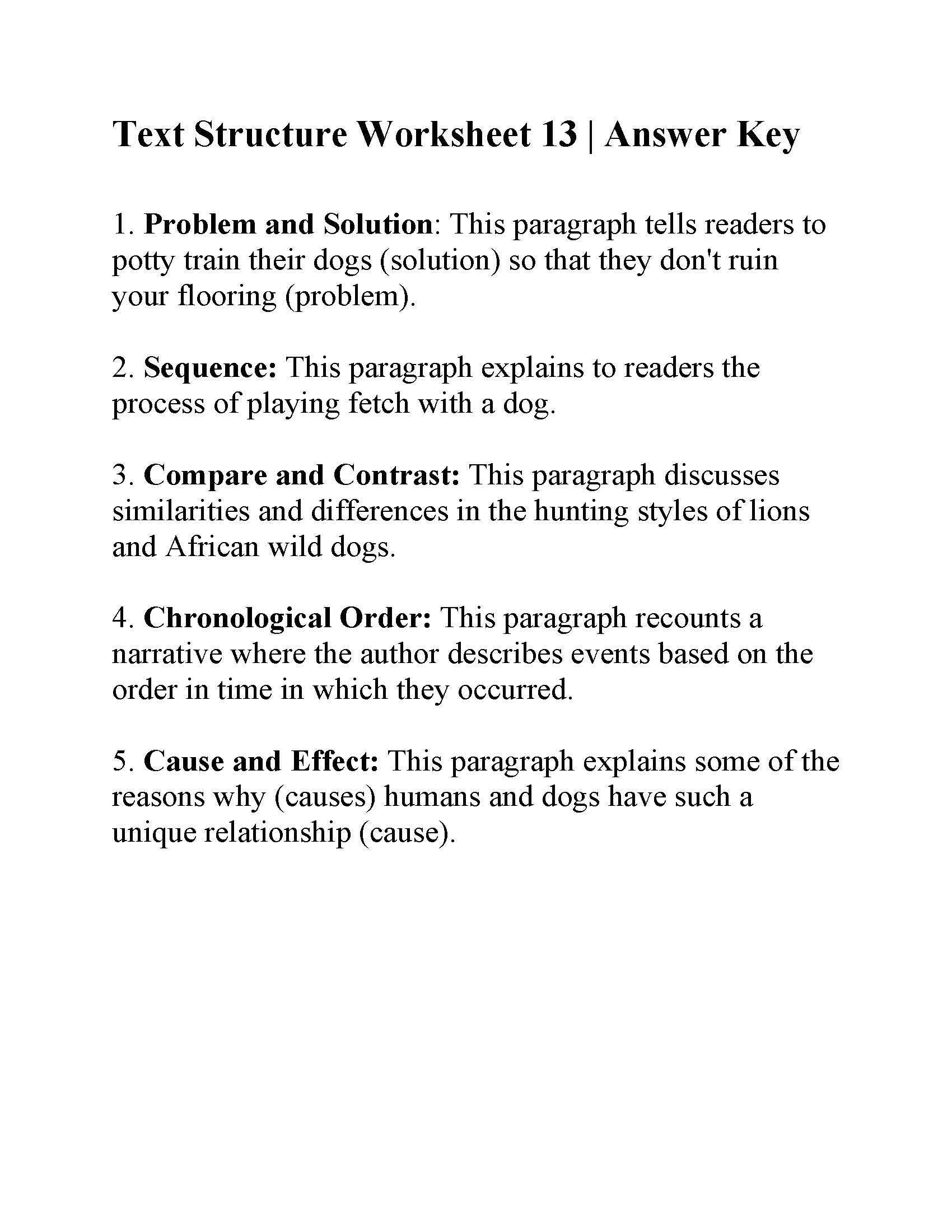 Text Structure Worksheet 13 | Answers Text Structure Worksheet 13 | Answers